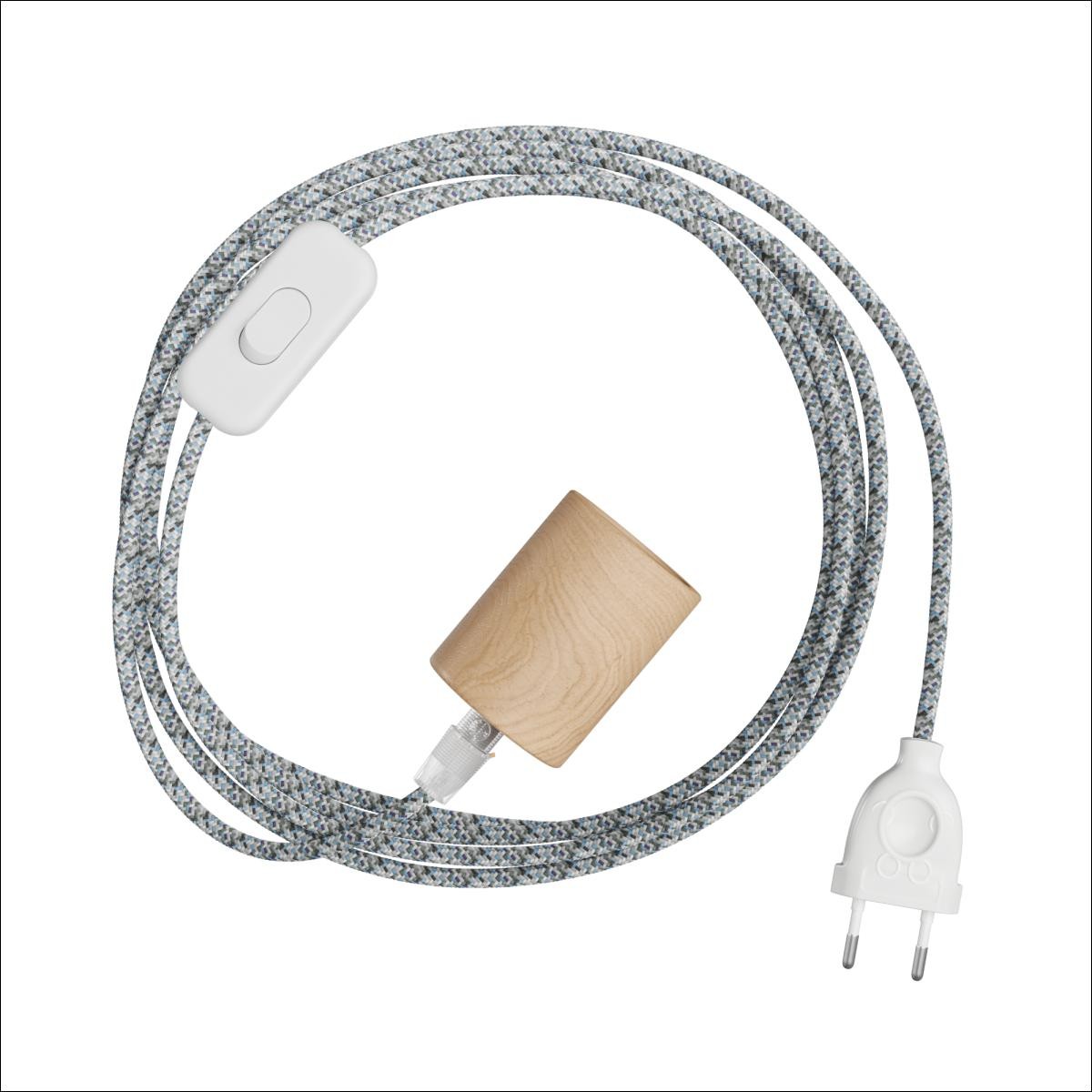 Power Cord With Plug, Switch And E27 Wooden Lampholder With Textile ...